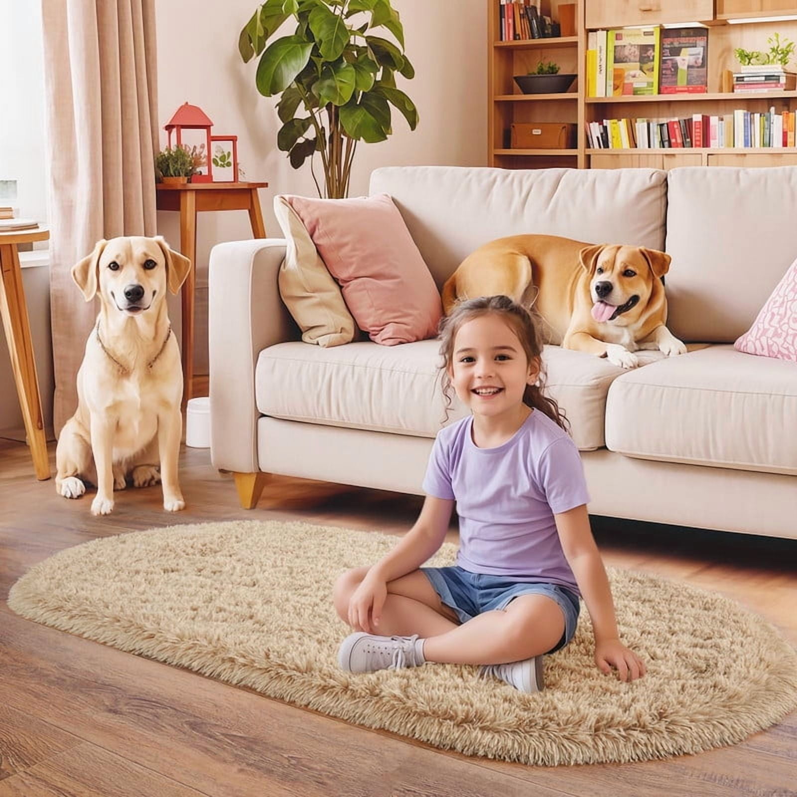 SARAG Fluffy Bedroom Rug, Small Oval Area Rugs, Camel Shag Bedside ...