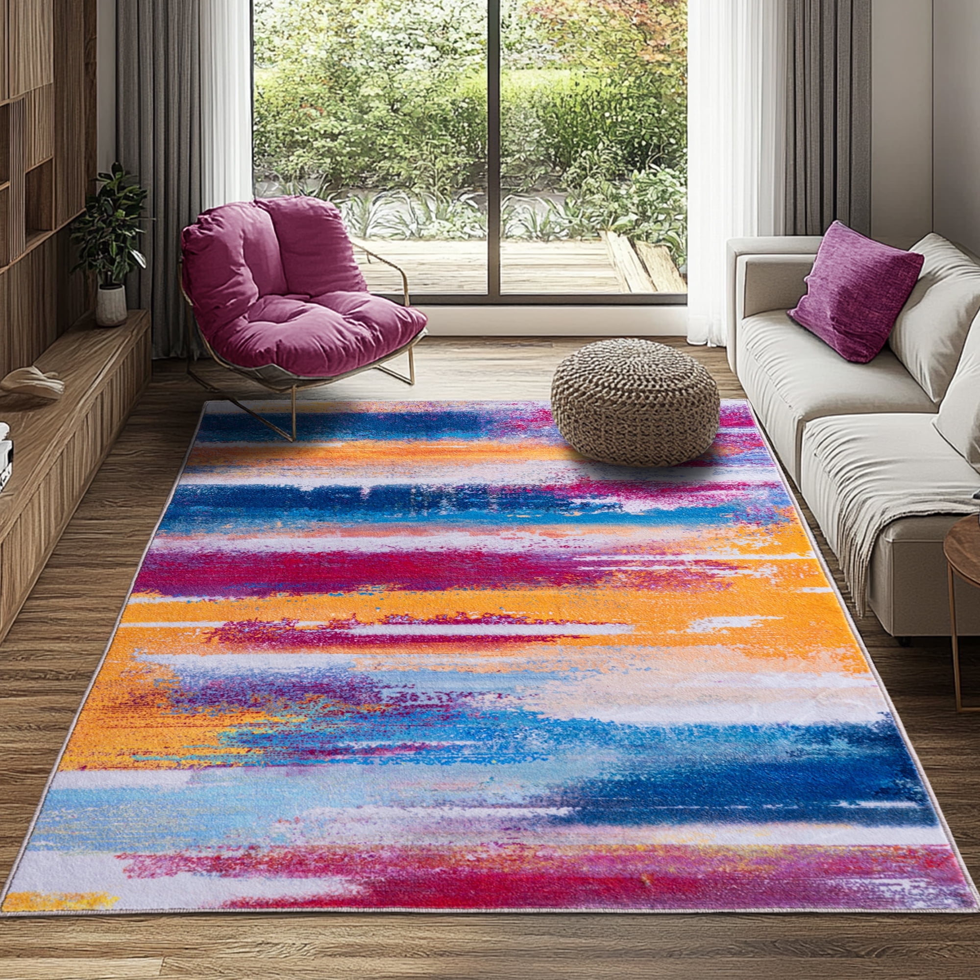 SARAG Machine Washable Area Rug, 5'x7' Non-Slip Low Pile Indoor Carpet ...