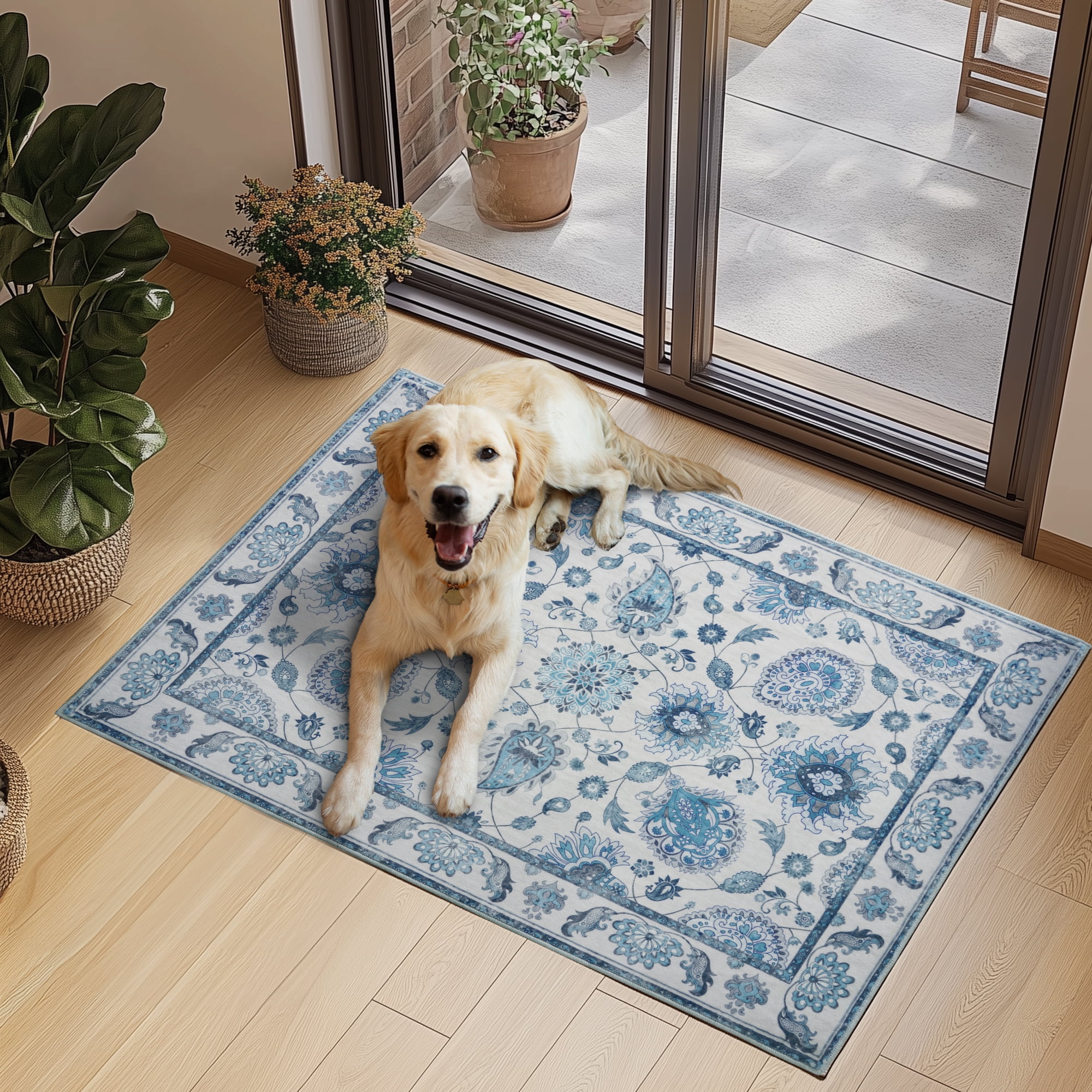 SARAG Modern Floral 2x3 Small Rug, Indoor Entrance Mat, Non-Slip ...