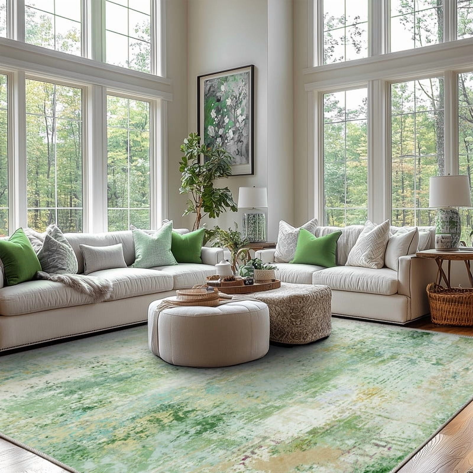 SARAG Modern Oil Painting-Style 6x9 Oblong Area Rug, Washable Low-Pile ...