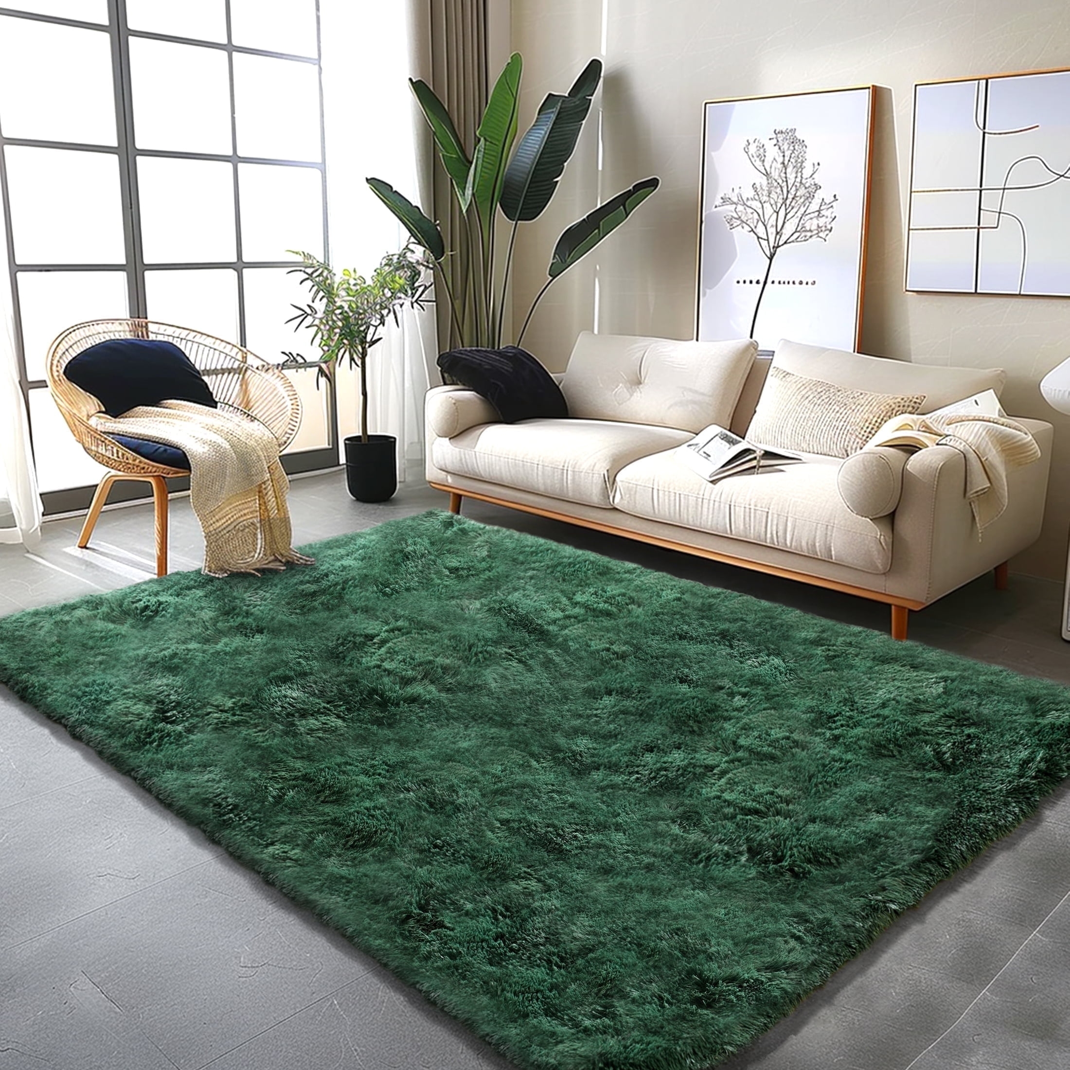 SARAG Shag Area Rug,6X9ft Green Plush Fuzzy Rugs for Living Room,Ultra ...