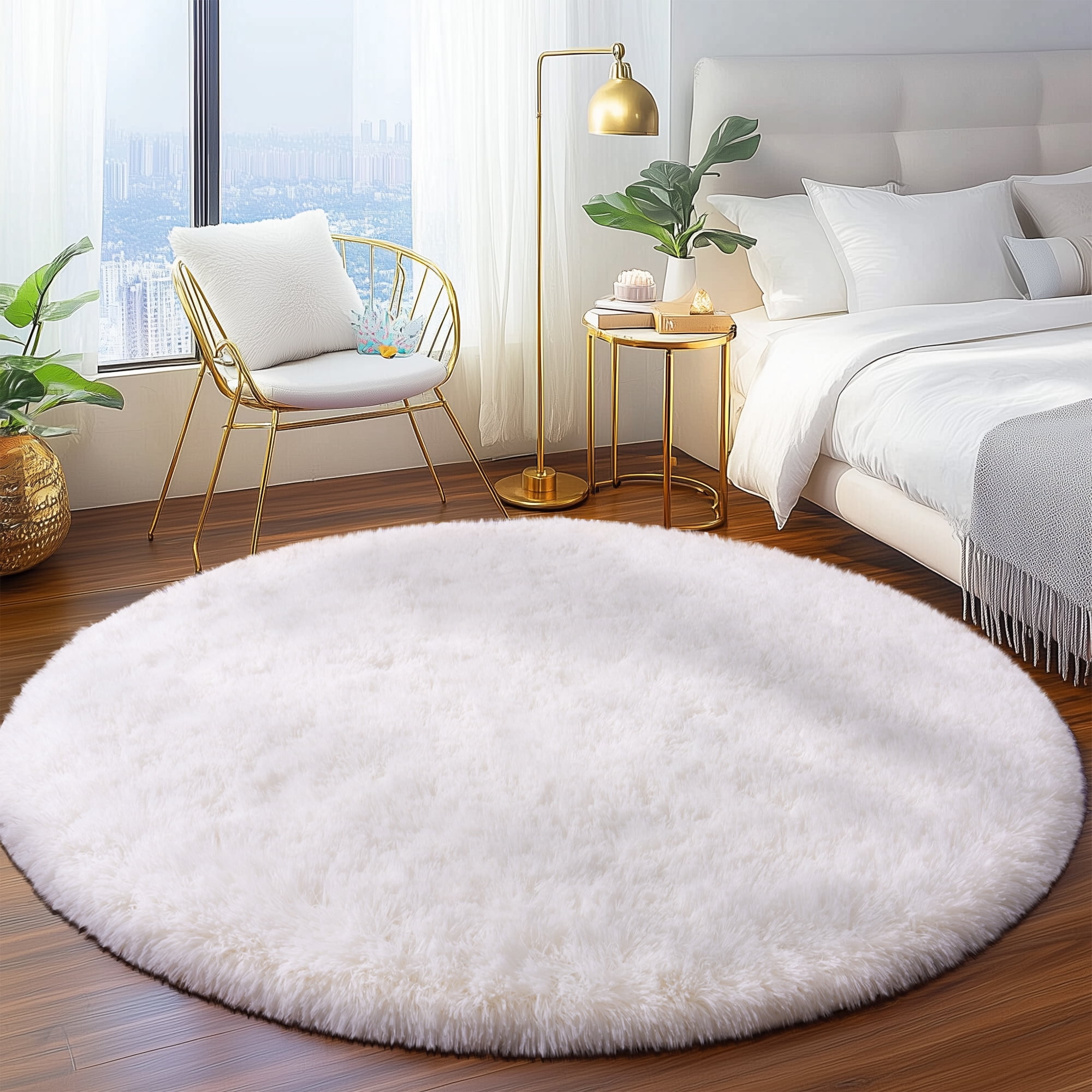 SARAG Soft Fluffy Round Area Rugs for Bedroom Kids Room Plush Shaggy ...
