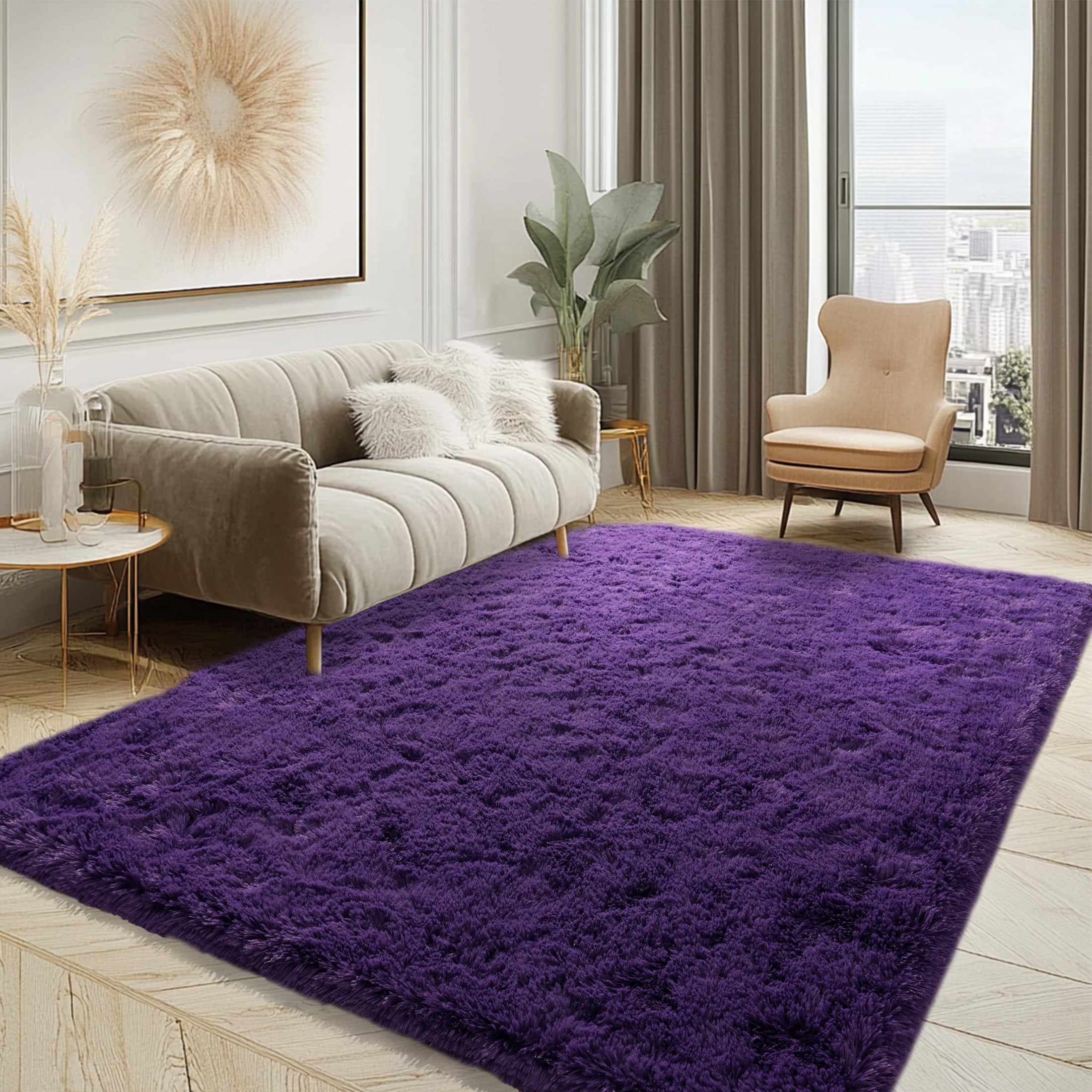SARAG Super Soft Shag Area Rug for Living Room, 4x6ft Dark Purple ...