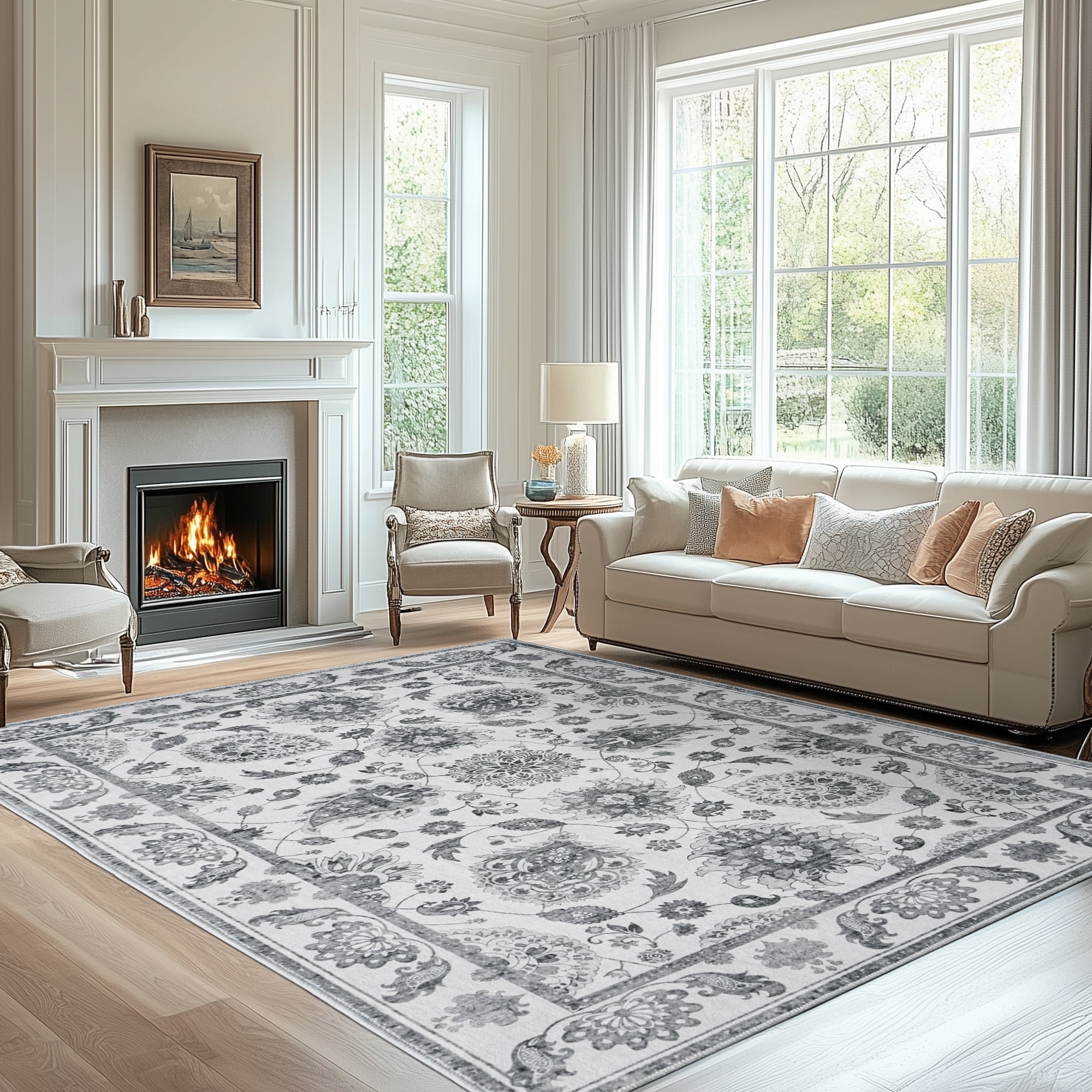 SARAG Washable Indoor large Rug, 6'x9' Modern Floral Carpet, Low Pile ...