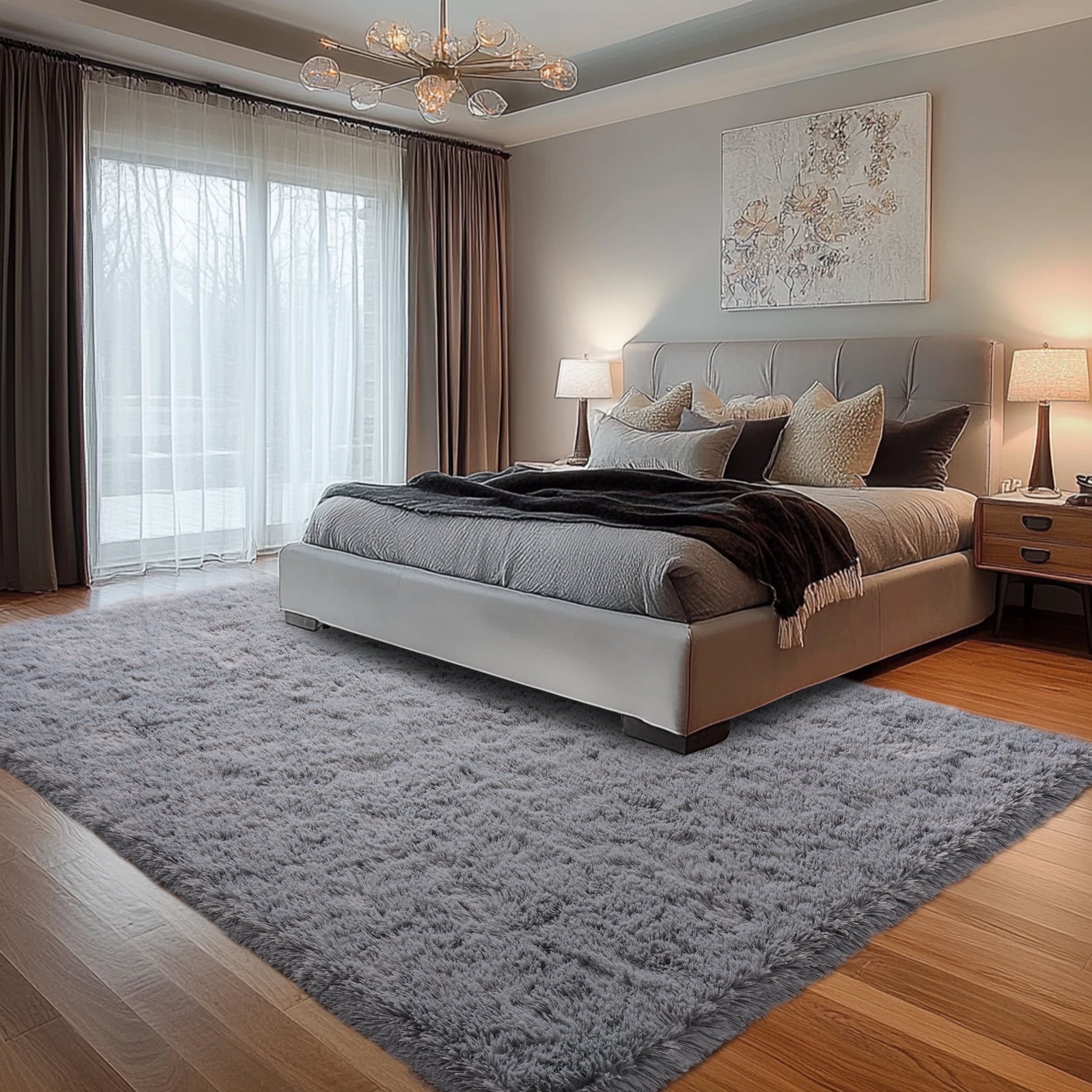 SARAG light gray Area Rug for Bedroom 8'x10' Fluffy Shag Rug for Living ...