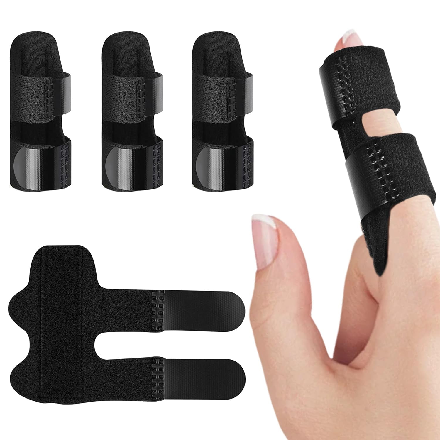 SAREAL Finger Splints, 4pcs Black Finger Support Brace Stabilizer ...