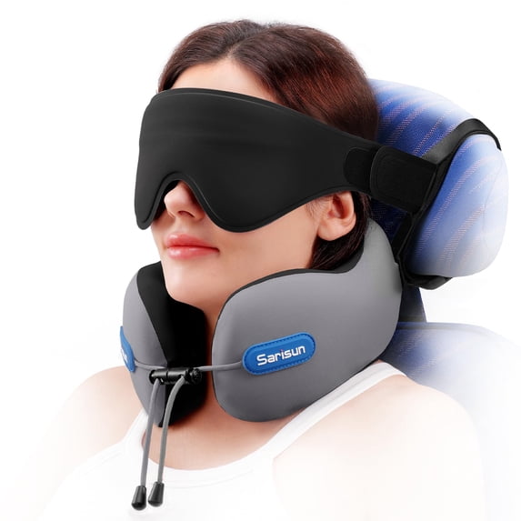 SARISUN Neck Pillow, Real Neck Support Travel Pillow with Strap, Combo ...