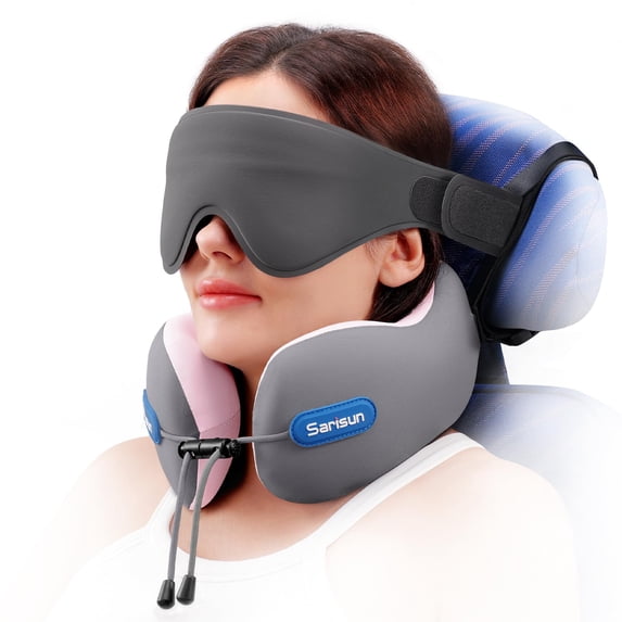 SARISUN Neck Pillow, Real Neck Support Travel Pillow with Strap, Combo ...