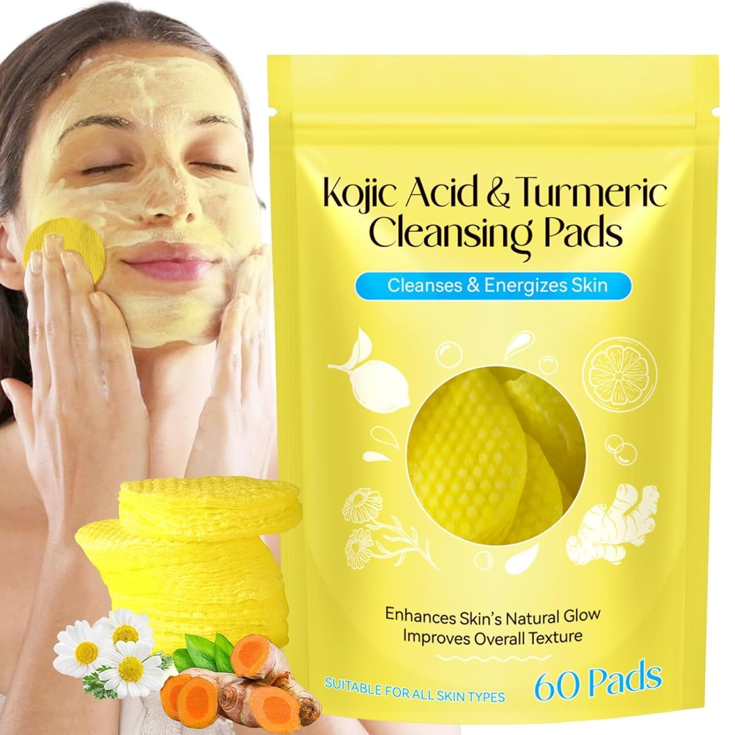 SARJUDAS ENTERPRISE Turmeric Koji Aci Cleansing Pad 60 Count Turmeric and Kojic Acid Pads Mild ...