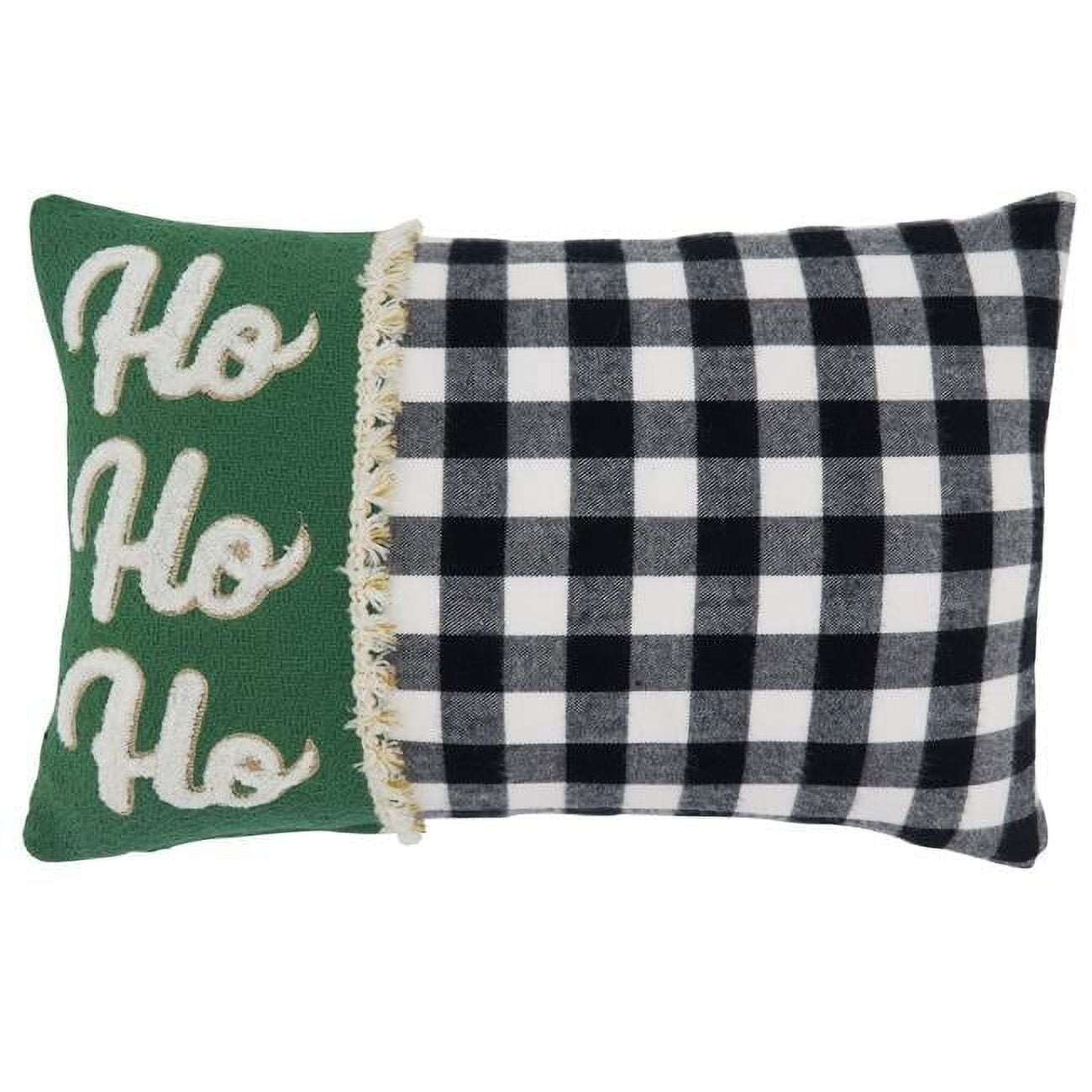 SARO 12 x 18 in. Oblong Black & White Buffalo Plaid Ho Ho Ho Poly ...