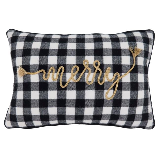 SARO 12 x 18 in. Oblong Black & White Buffalo Plaid Merry Throw Pillow ...