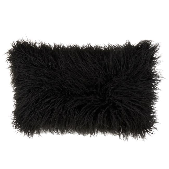 SARO 12 x 20 in. Rectangle Mongolian Faux Fur Throw Pillow Black Walmart