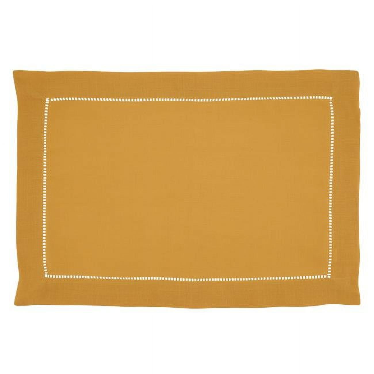 SARO 14 x 20 in. Oblong Classic Hemstitch Border Placemat Mustard - Set ...
