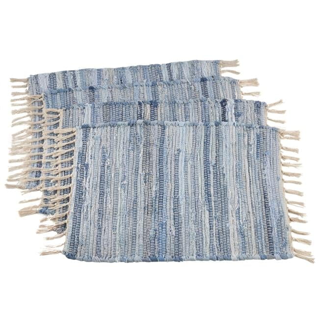 SARO 14 x 20 in. Rectangular Cotton Table Mats with Chindi Design ...