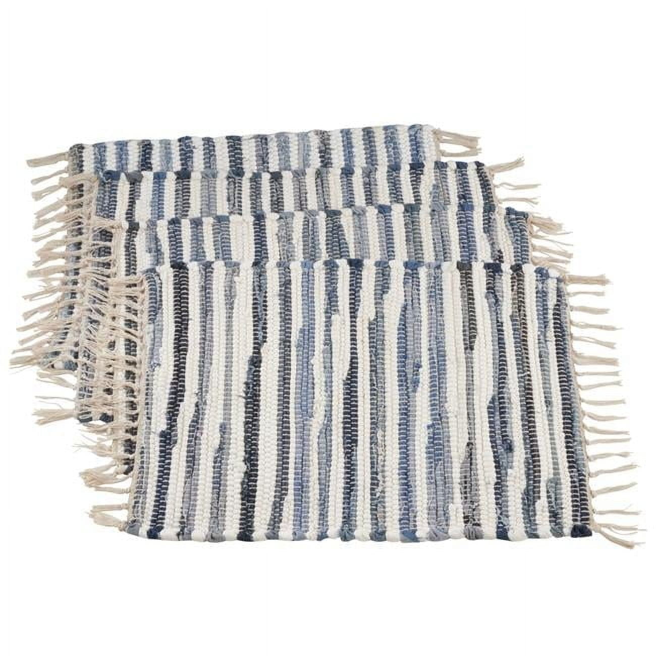 SARO 14 x 20 in. Rectangular Striped Denim Chindi Table Mats - Denim ...