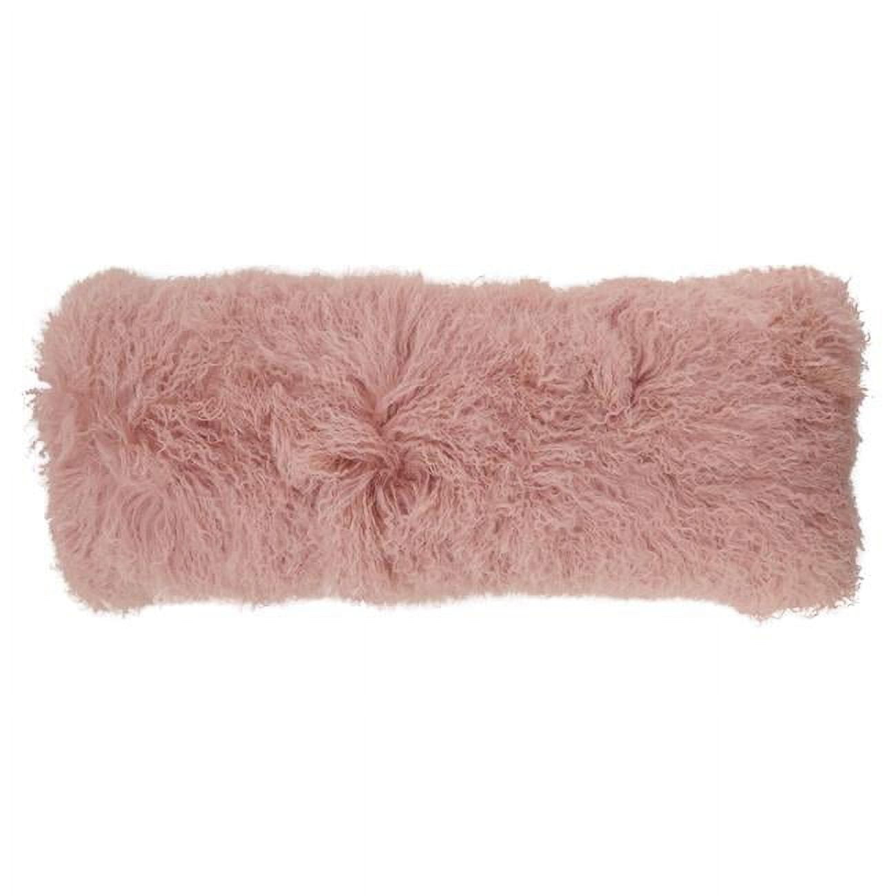 SARO 14 x 36 in. Oblong Rose Mongolian Lamb Fur Throw Pillow with Poly ...