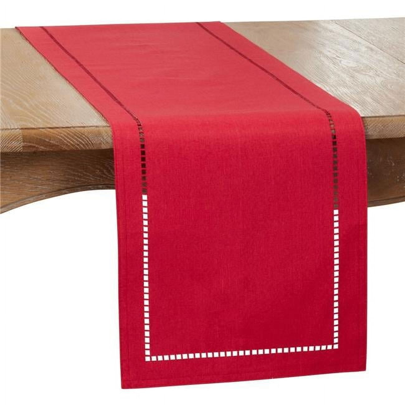 SARO 14 x 54 in. Oblong Red Laser-Cut Hemstitch Table Runner - Walmart.com