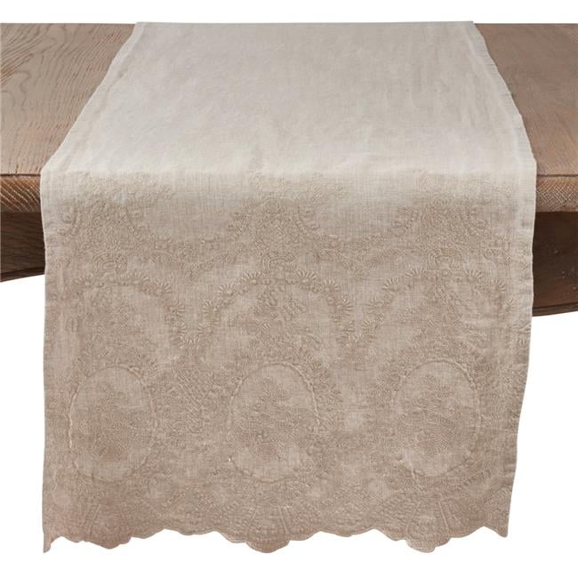 SARO 16 x 72 in. Rectangular Stonewashed Table Runner with Embroidered ...