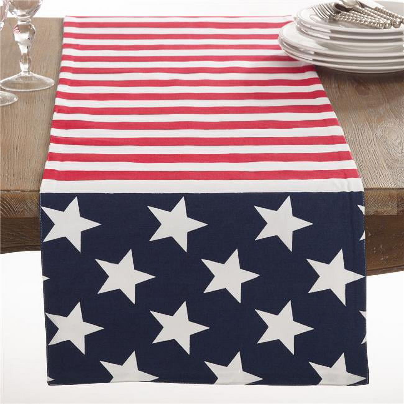 SARO 16 x 72 in. Star Spangled American Flag Design Table Runner Multi ...
