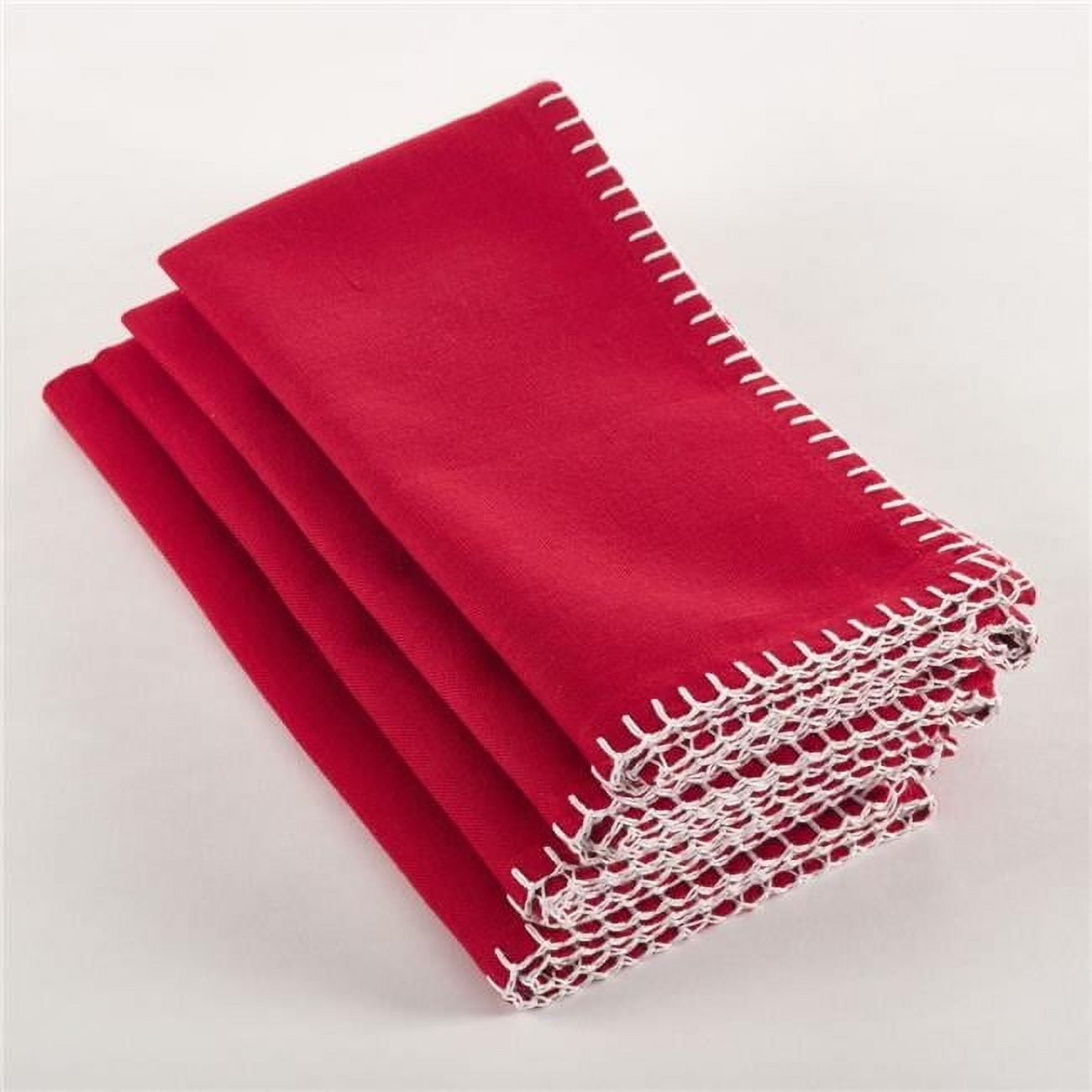 SARO 20 in. Square Whip Stitched Design Napkin - Red Set of 4 - Walmart.com