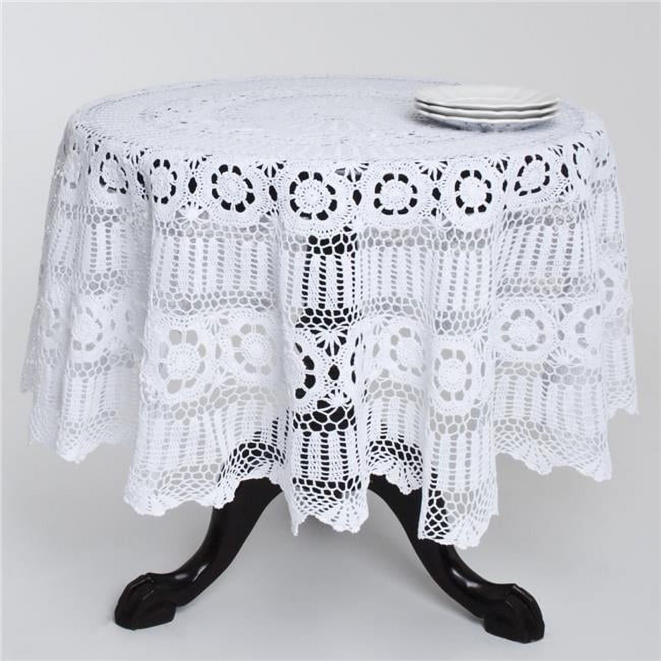 SARO 36 in. Round Handmade Crochet Cotton Lace Table Linens - White ...