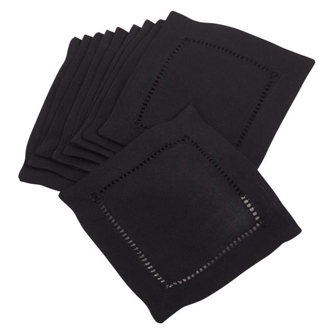 SARO 6 in. Square Classic Hemstitch Border Cocktail Napkin Black - Set ...