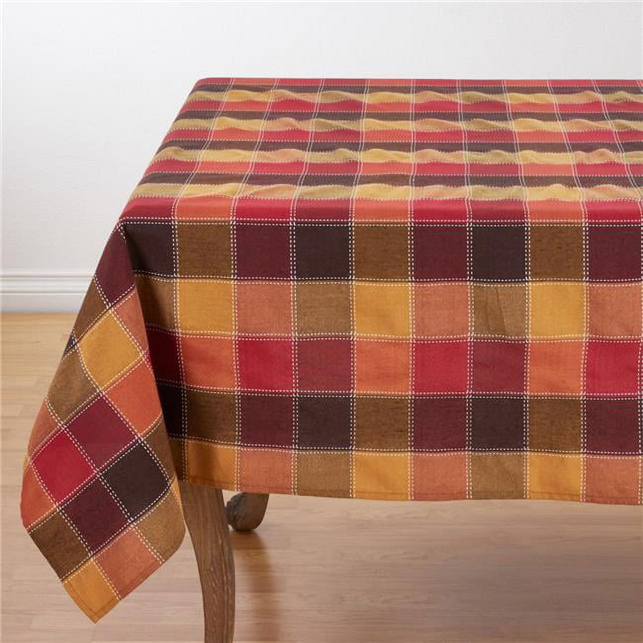 SARO 70 in. Square Stitched Plaid Cotton Blend Tablecloth - Multi Color ...
