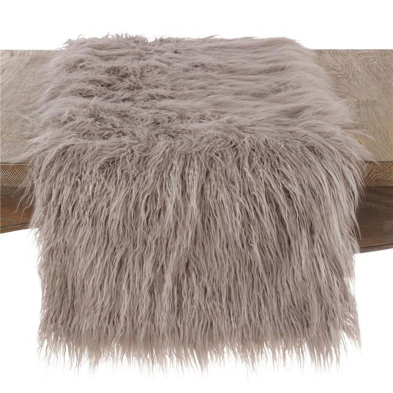 SARO 706.FG1672B 16 x 72 in. Rectangle Mongolian Faux Fur Table Runner ...