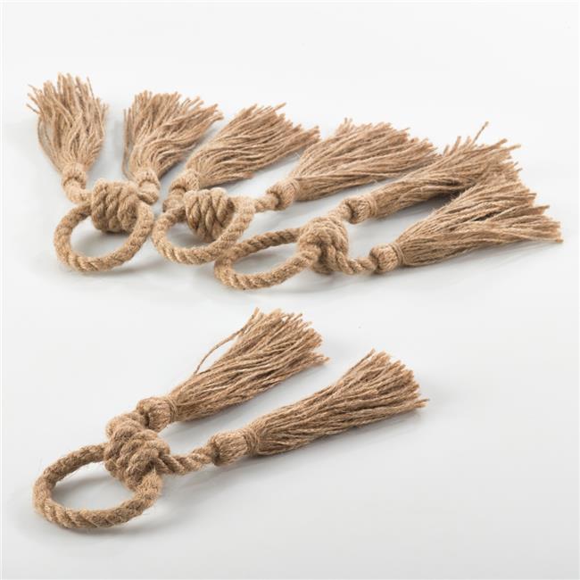 SARO Jute Tassel Napkin Ring Natural - Set of 4 - Walmart.com