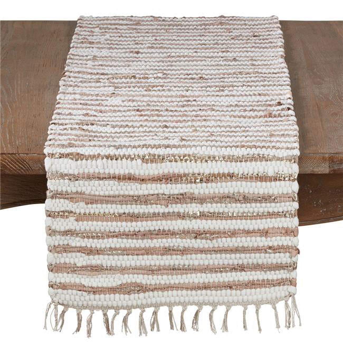SARO Leather & Cotton Woven Chindi Table Runner Grey - Walmart.com