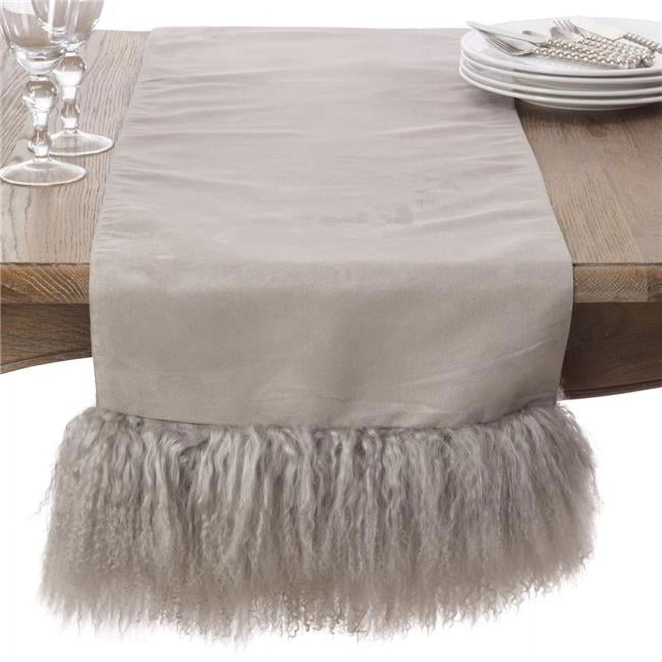 SARO Mongolian Lamb Fur Table Runner - Fog - Walmart.com