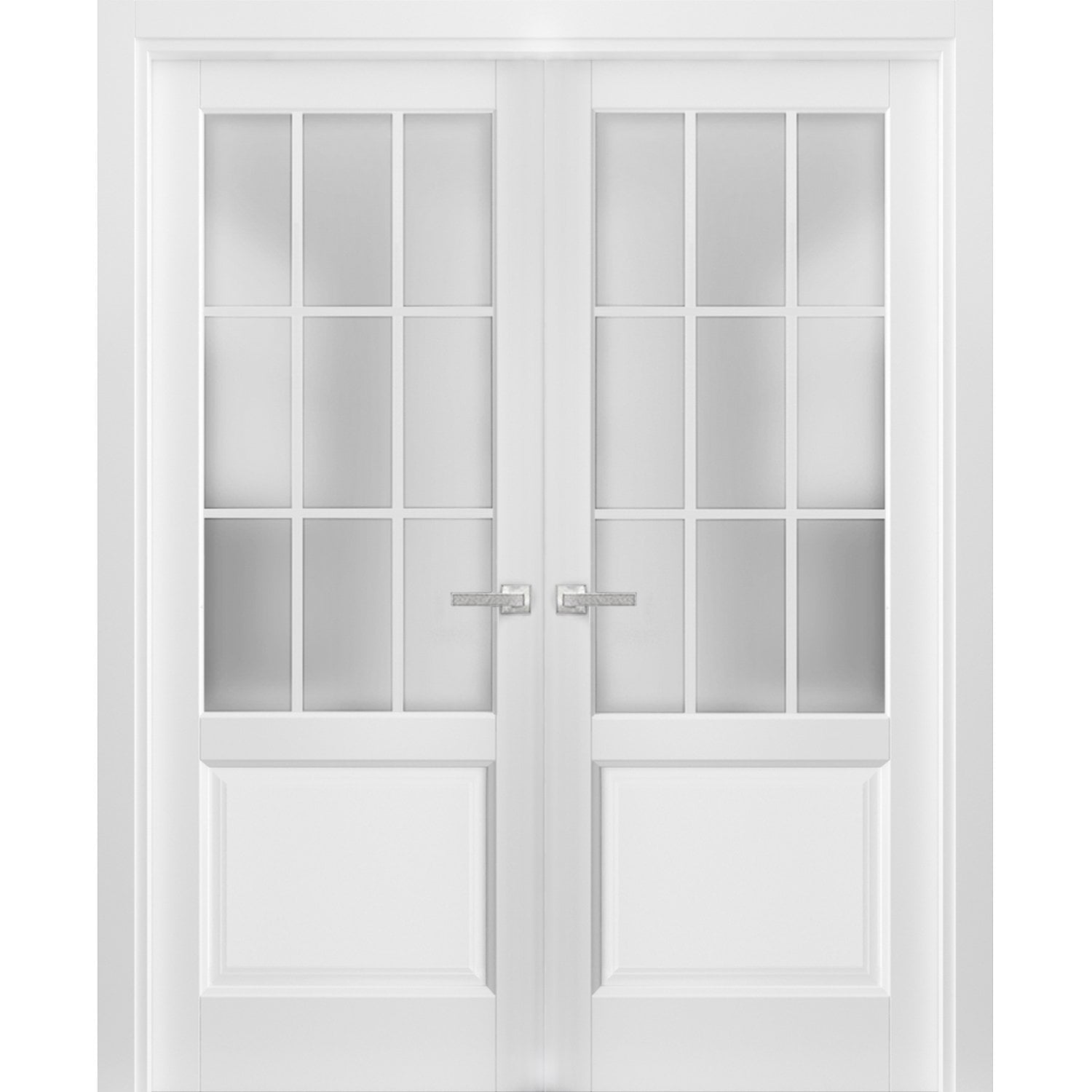 Sarto Doors - 48x80 Solid French Double Doors, Frosted Glass 9 Lites ...