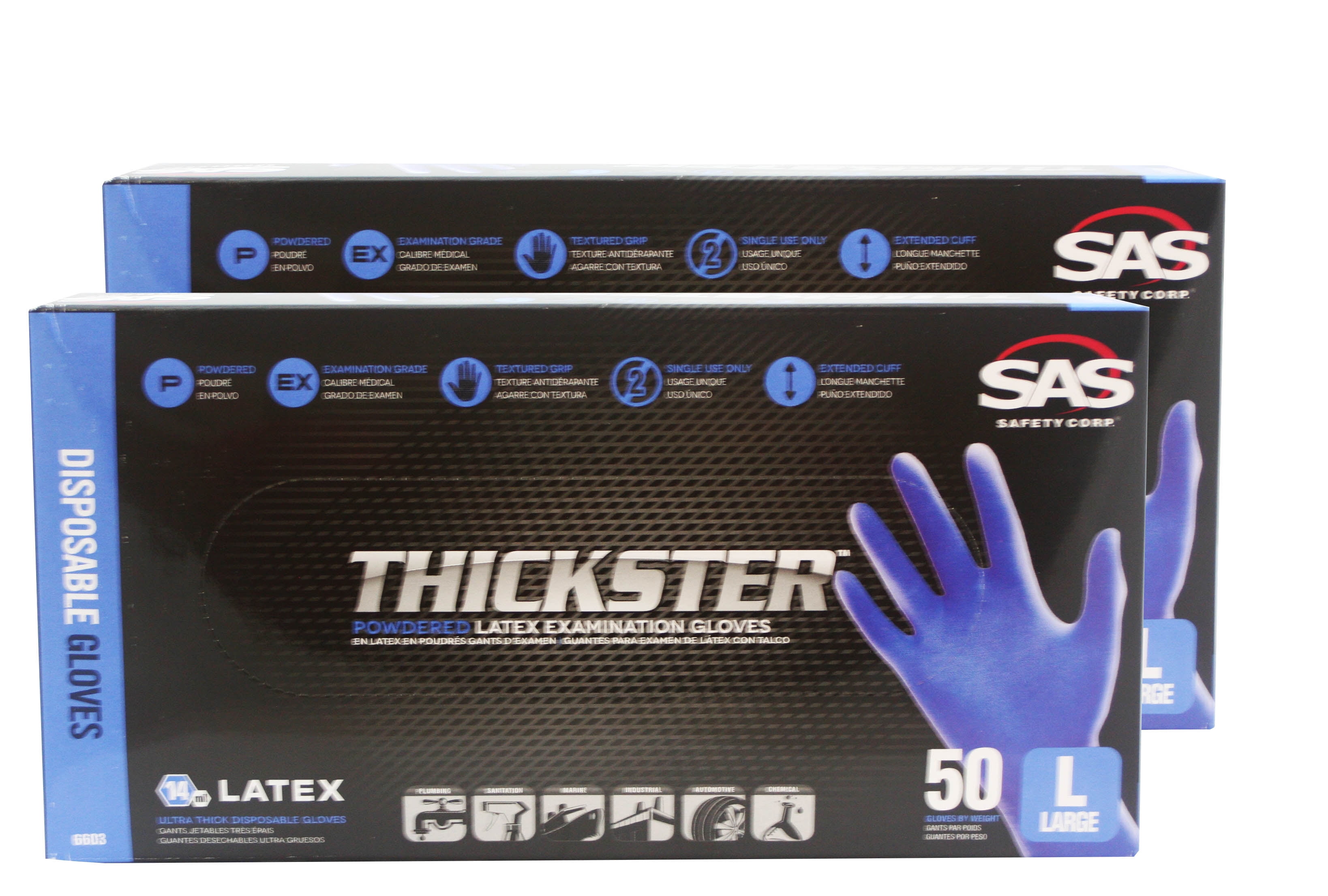 SAS 6603 (2 Pack) Thickster Textured Safety Latex Gloves, Size Large ...