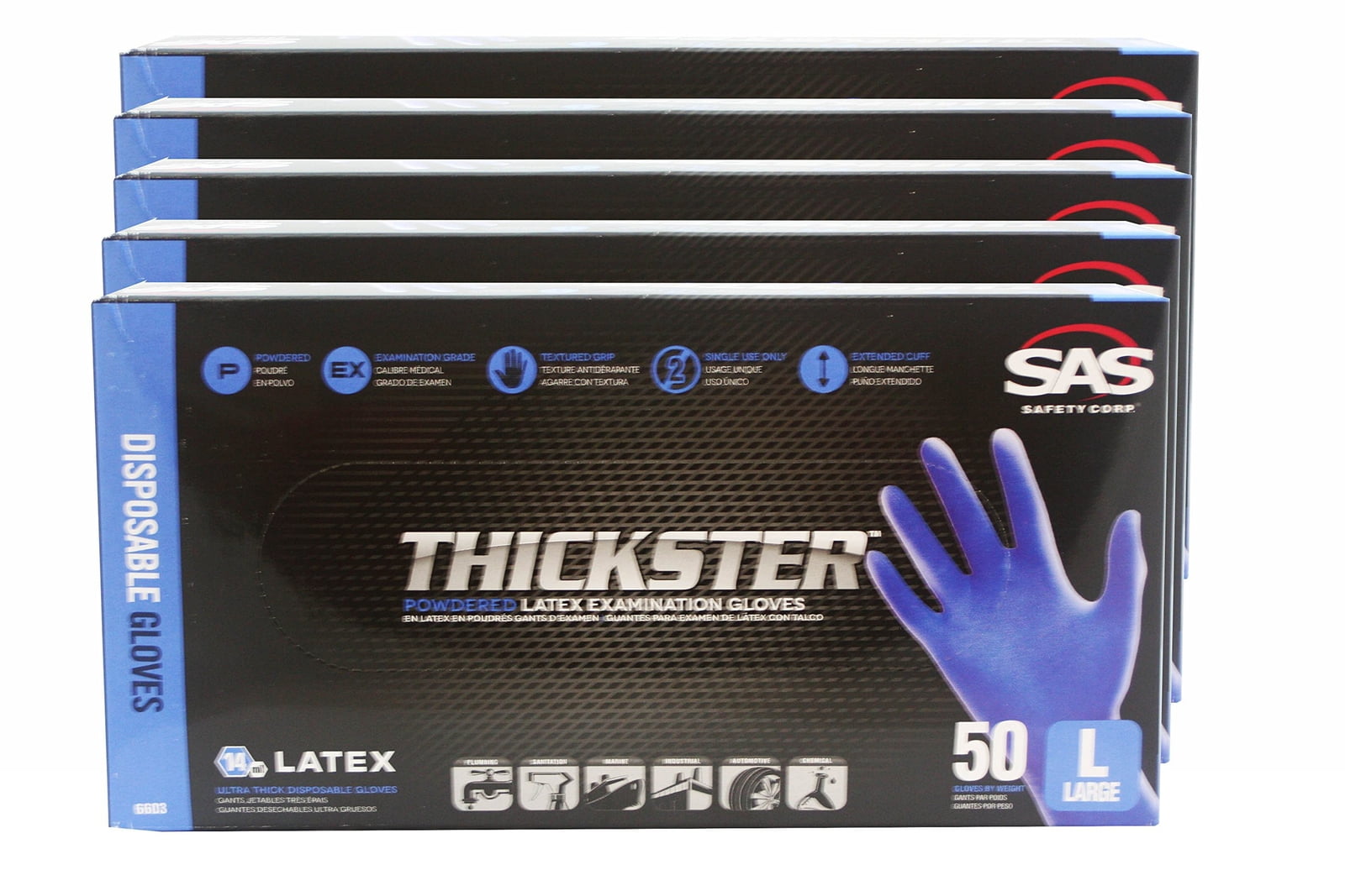 SAS 6603 (5 boxes) Thickster Textured Safety Latex Gloves, Large ...