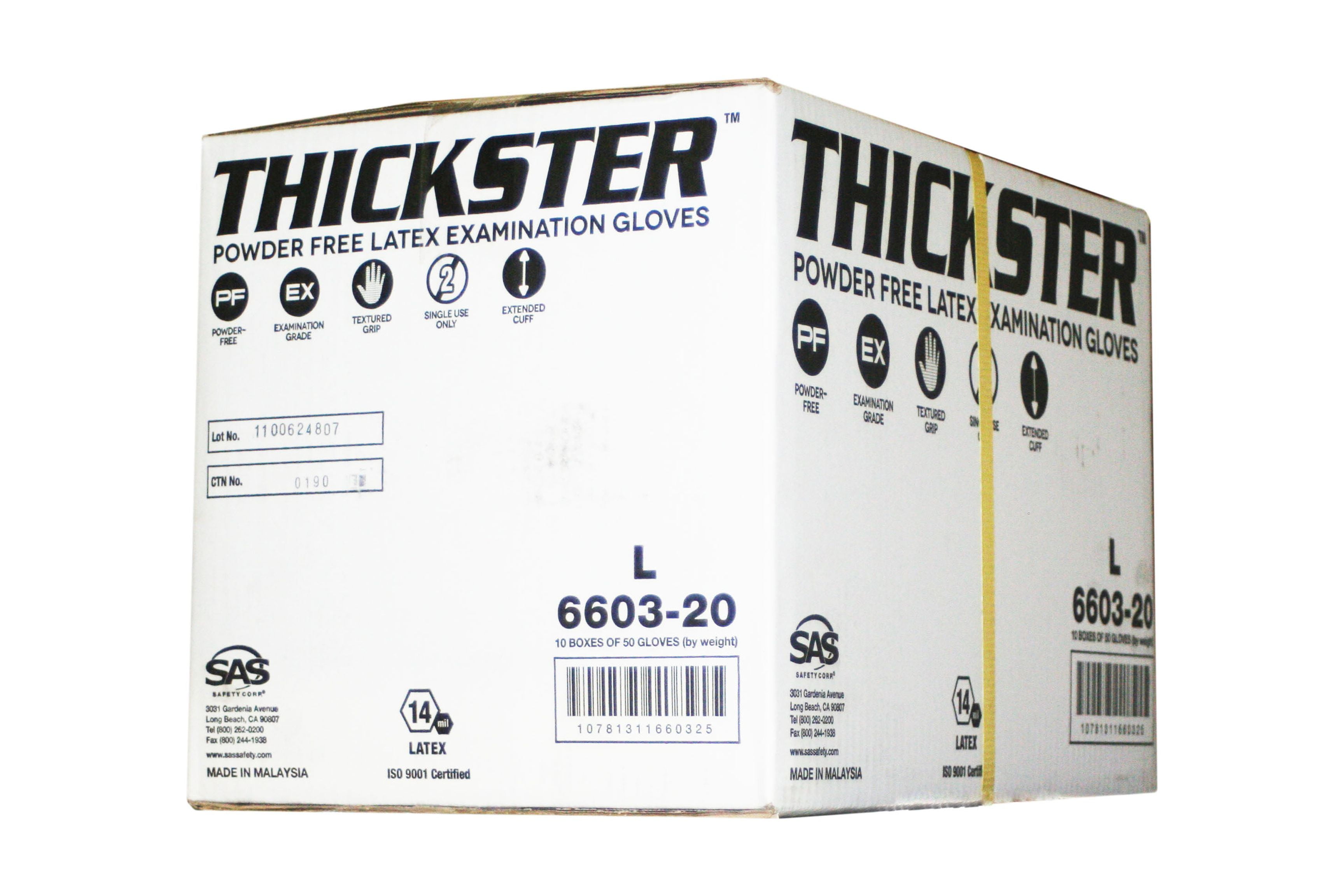 SAS Safety Thickster Textured Powder-Free Exam Grade Gloves, Large, 500 ...
