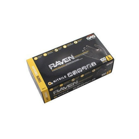 SAS Safety 66518 Raven Powder-Free Black Nitrile 6 Mil Gloves, Large, 3 ...