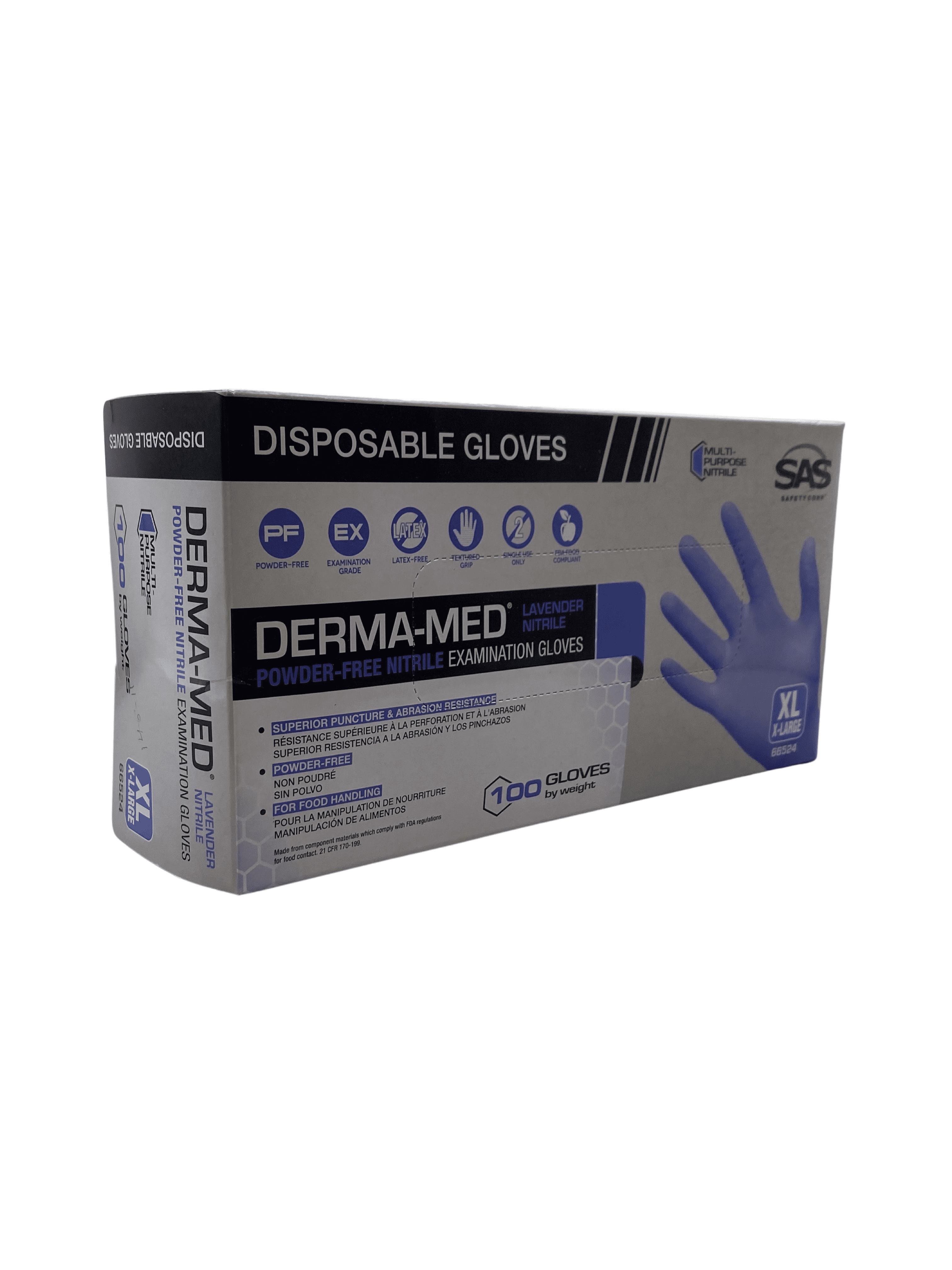 SAS Safety 66524 Derma-Med Powder-Free Nitrile Exam Grade Gloves, X ...