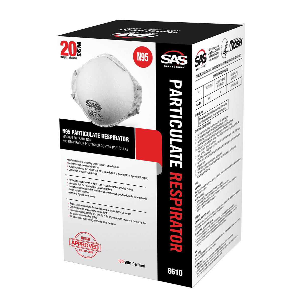 SAS Safety N95 Respiratory Mask, Box of 20, Disposable Particulate ...