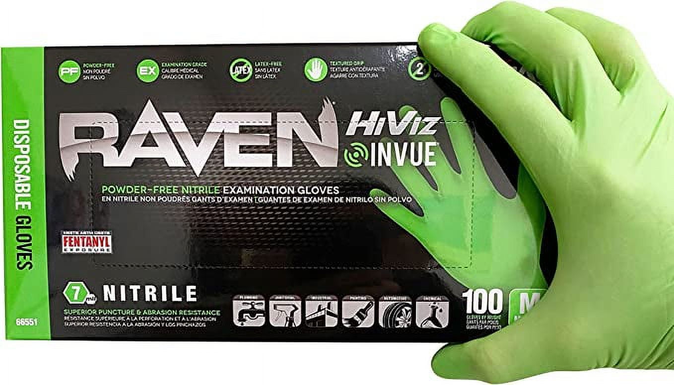 SAS Safety RAVEN HiViz Neon Green Nitrile Gloves (formerly Derma VUE ...