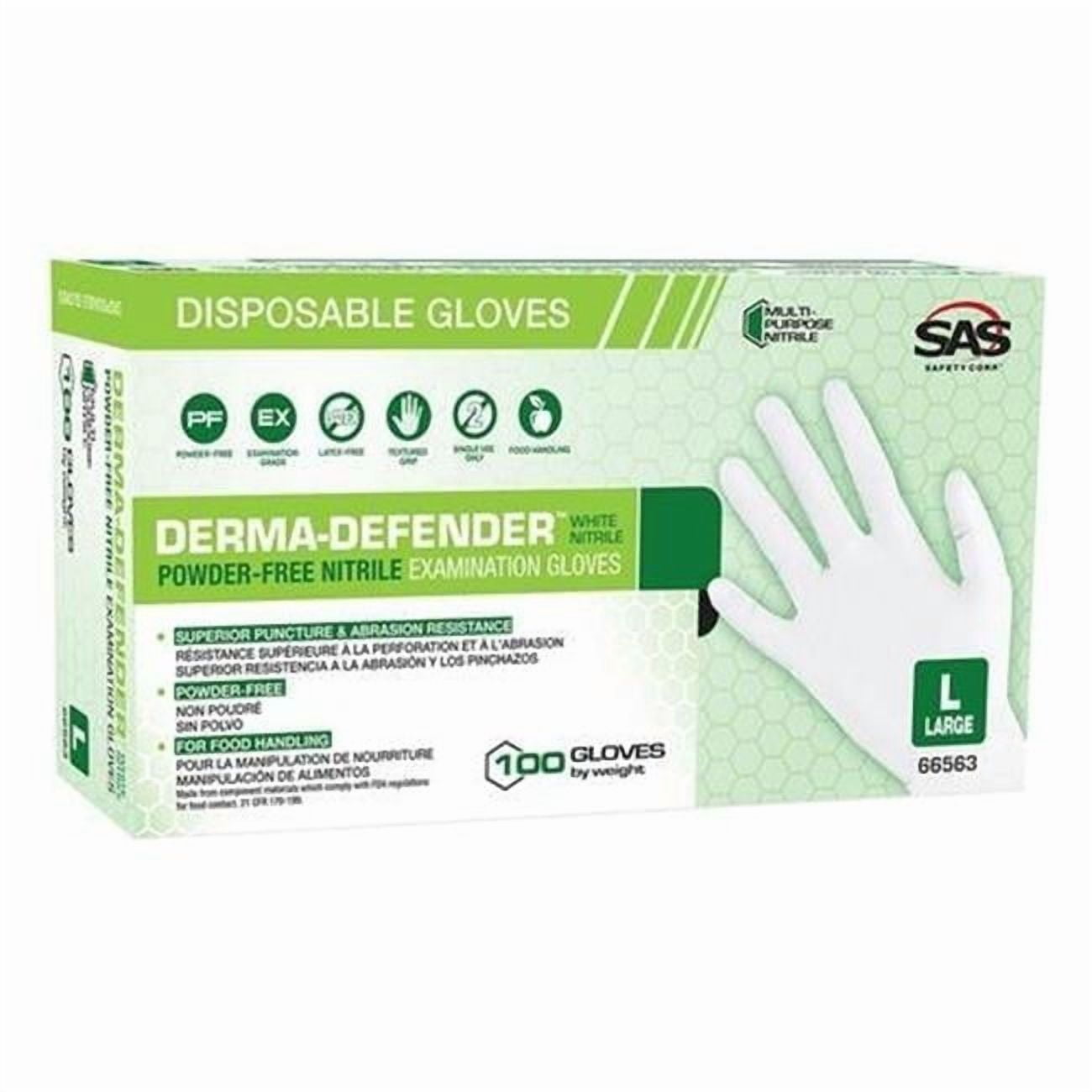 SAS Safety SA66564 White Nitrile Derma -Defender Powder-Free Disposable ...