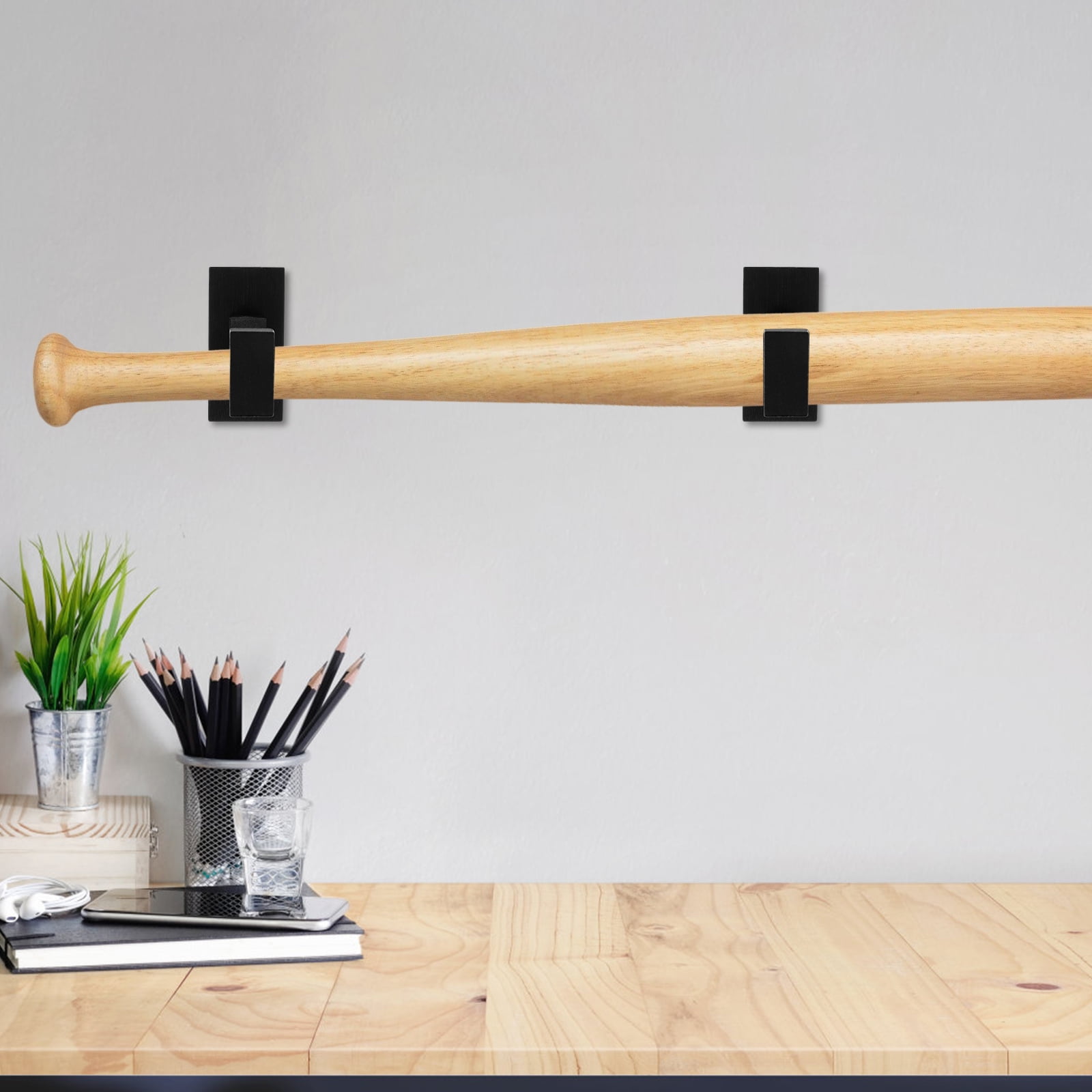 SASABAXI 1 Pair Pine Wood Baseball Bat Display Stands for Wall Mounting ...