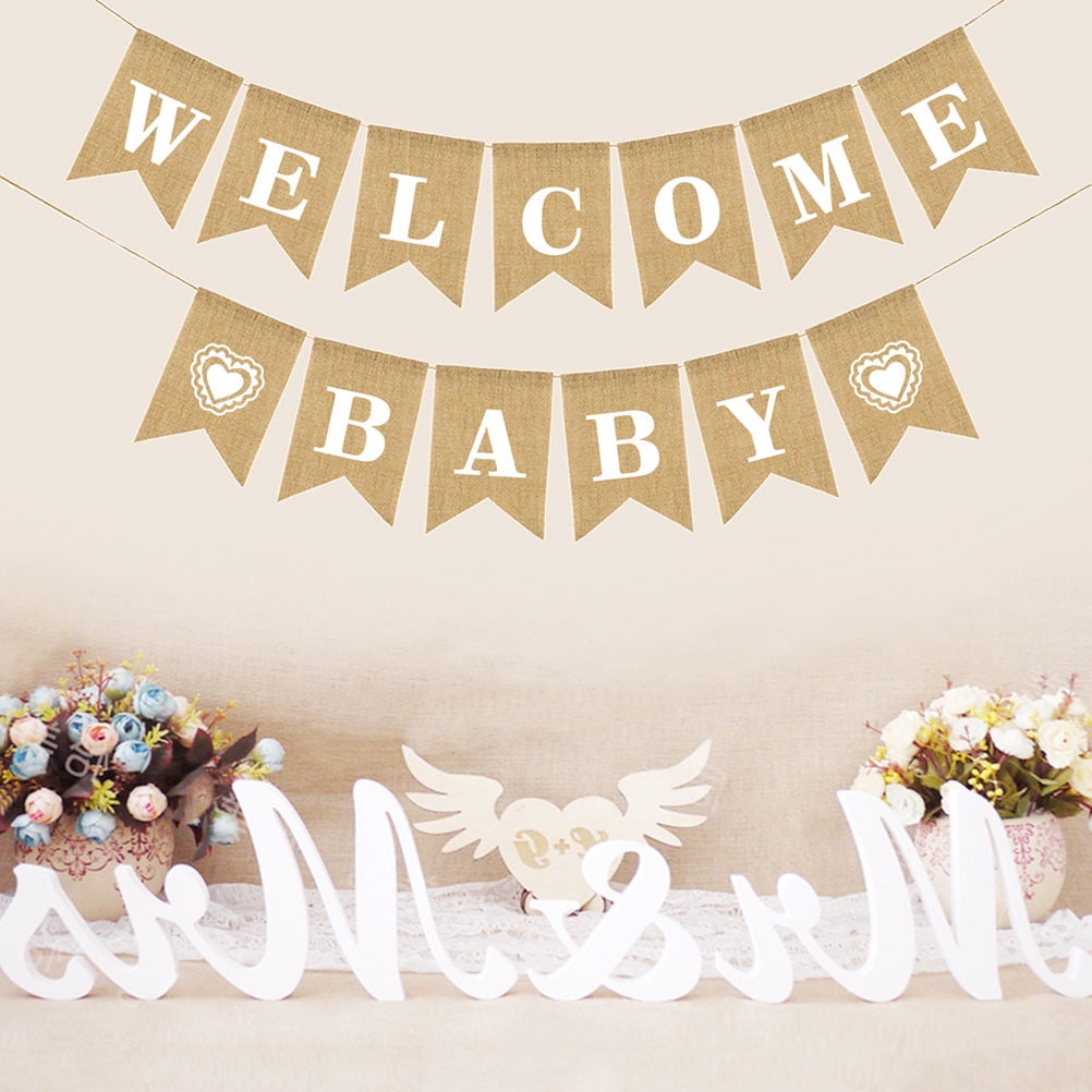 SASABAXI 1Set Burlap Welcome Little Star Banner Khaki Heart Shape For ...