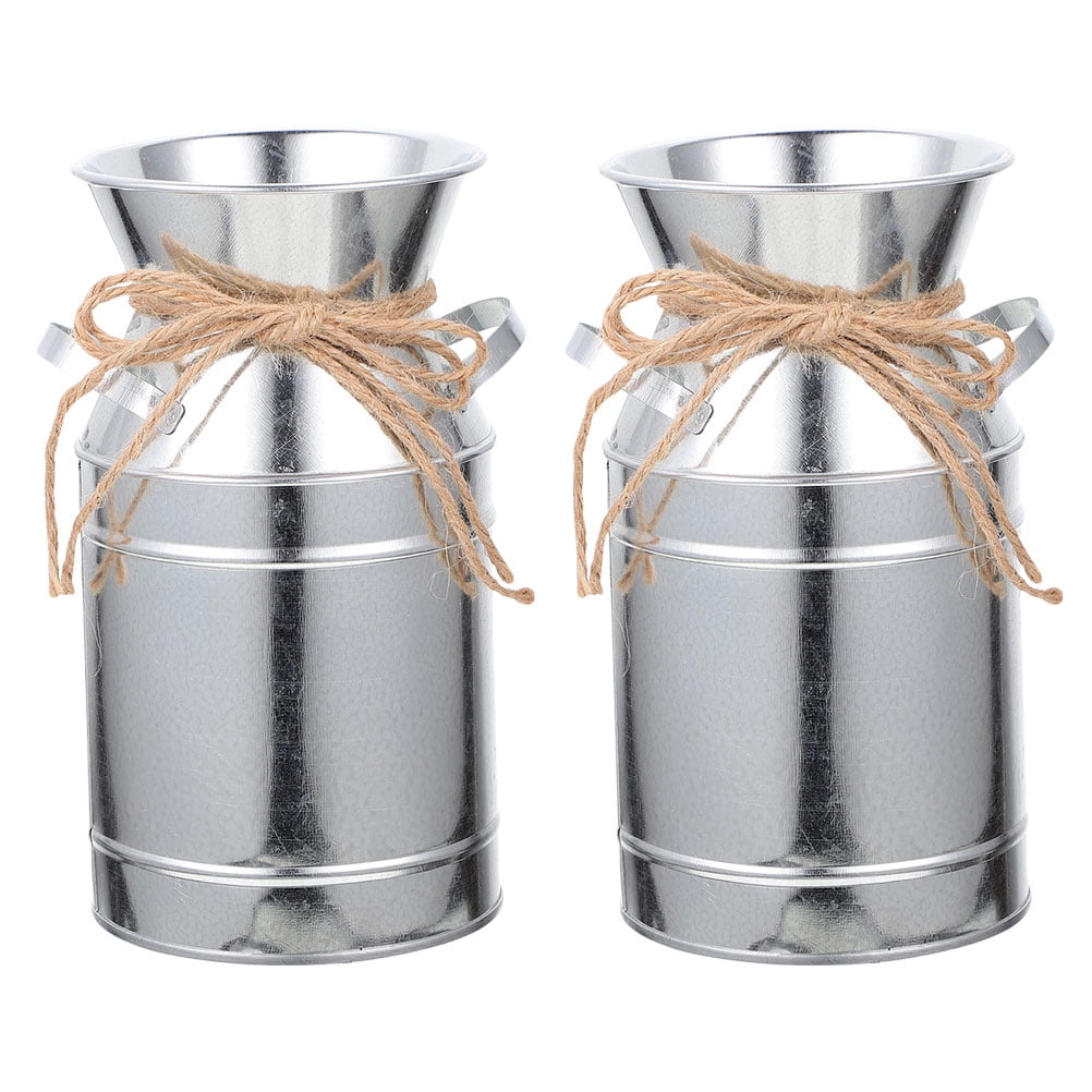 SASABAXI 2Pcs Vintage Flower Bucket 10X19CM Silver Iron with Farmhouse ...