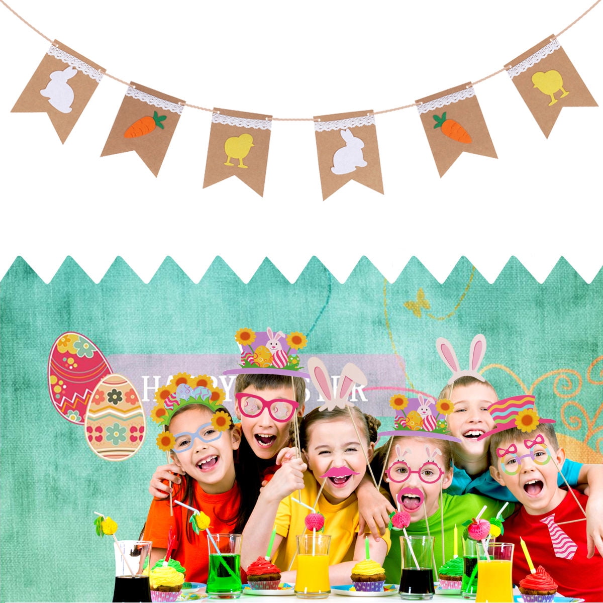 SASABAXI 5Set Vintage Paper Flag Banners for Easter Parties Indoor ...