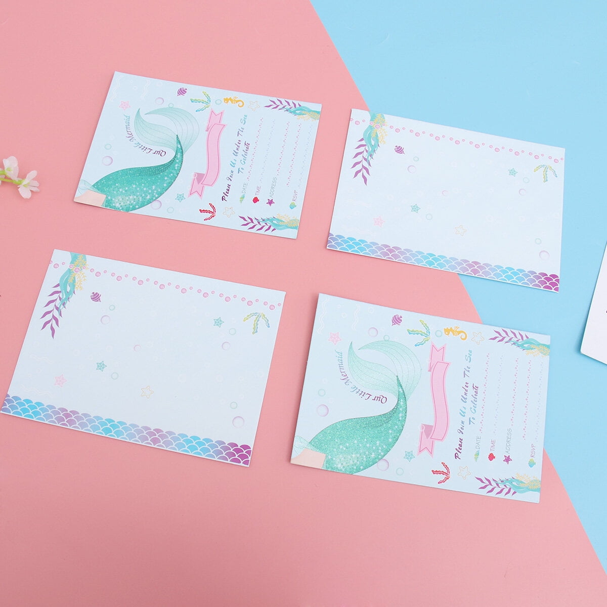 SASABAXI Mermaid Invitation 24 Sets with Envelopes Assorted Color ...