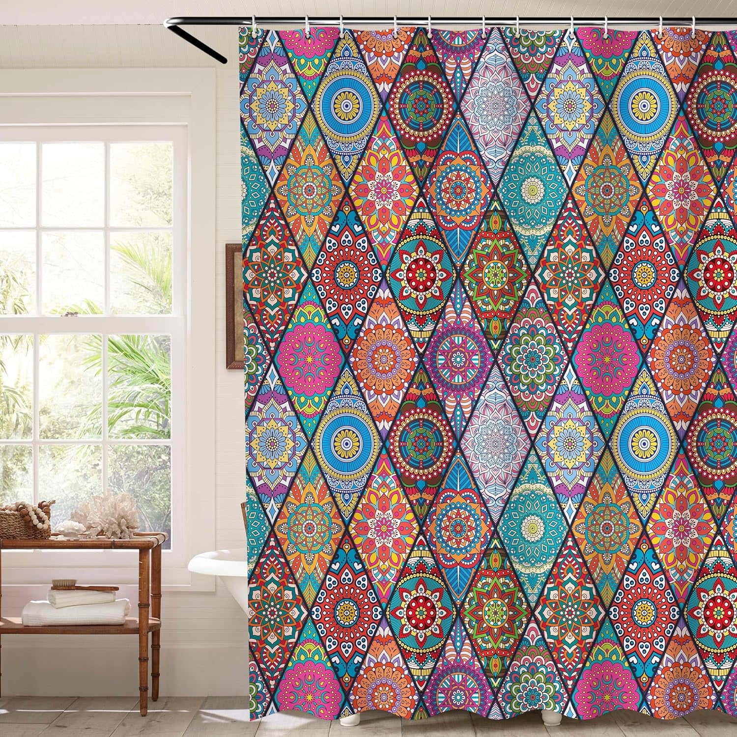 SASTYBALE Boho Farmhouse Shower Curtain, Water Resistant Vintage Fabric ...