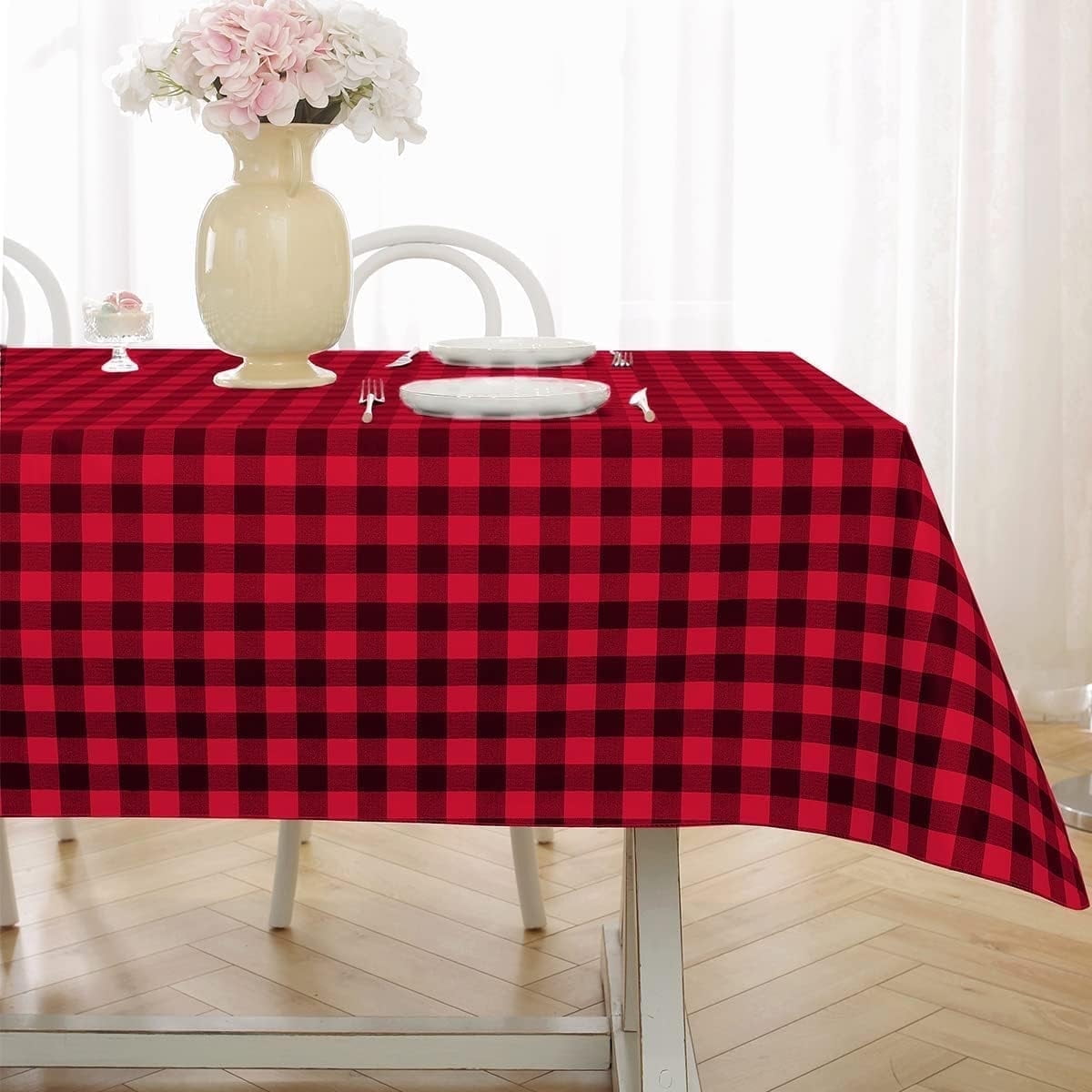 SASTYBALE Buffalo Plaid Vinyl Tablecloth Rectangle 60 x 102 Inch with ...