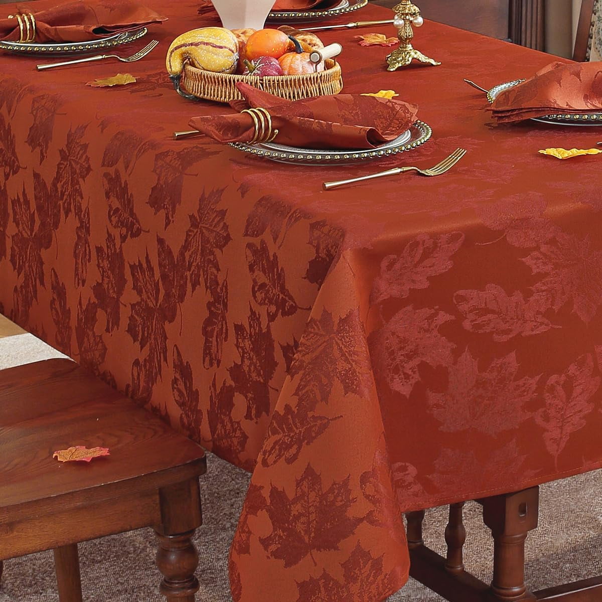 SASTYBALE 60x84 Inch Rust Red Maple Leaves Tablecloth - Spill-Proof ...