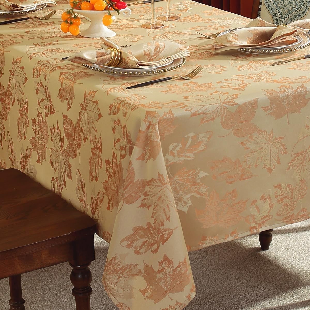 SASTYBALE 52x52 Inch Gold Vintage Maple Leaves Jacquard Tablecloth ...