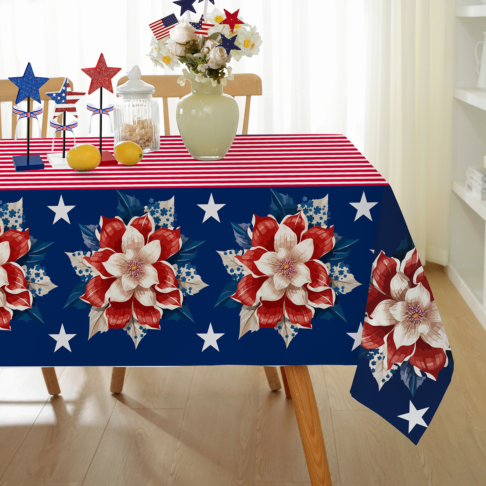 SASTYBALE July 4th Tablecloths Patriotic Stripes and Stars Spill-Proof ...